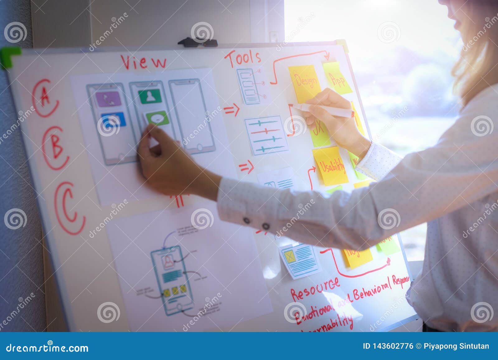 Young Designer Woman Sort Layout of Drawing Application for Developing ...