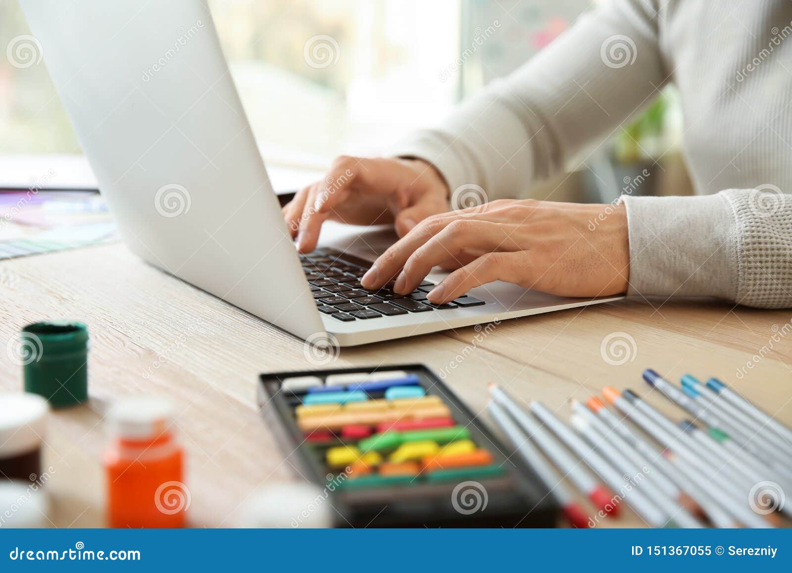 Young Designer Working on Laptop in Office Stock Image - Image of ...