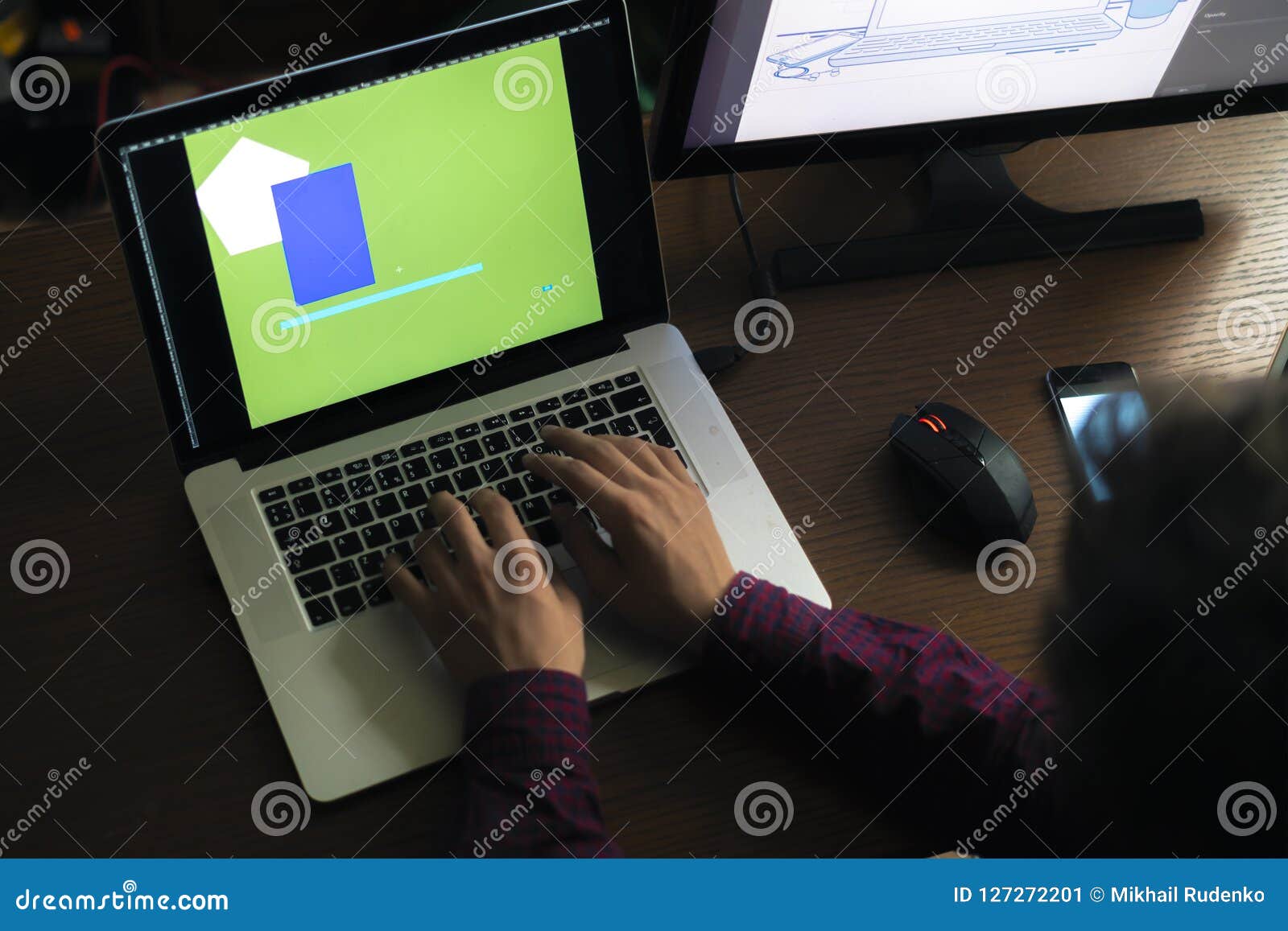 Young Designer Working on the New Concept Using Desktop Pc at Home F ...