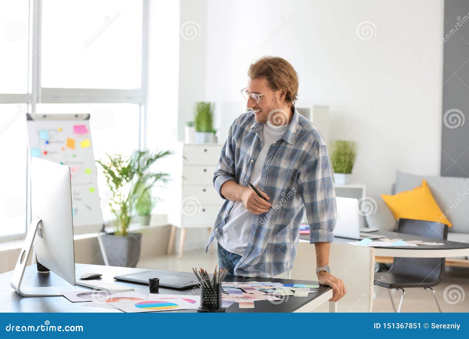 Young Designer Working in Office Stock Image - Image of career ...