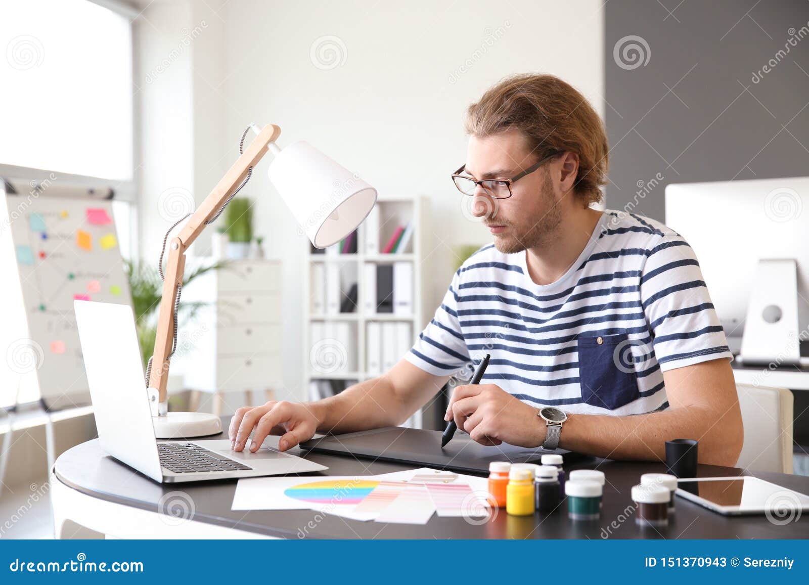 Young Designer Working in Office Stock Image - Image of graphic ...