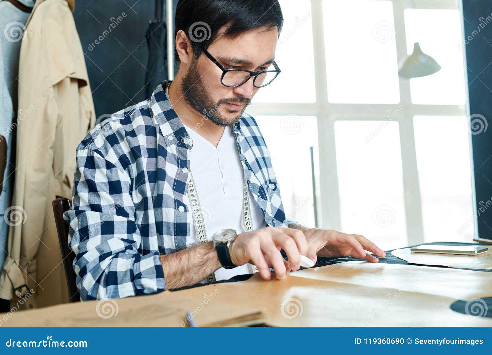 Young Designer Working with Sewing Patterns Stock Photo - Image of ...