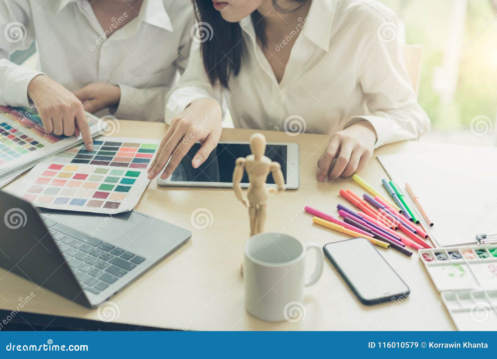 Young Designers Teamwork Working with Color Samples for Selection on ...