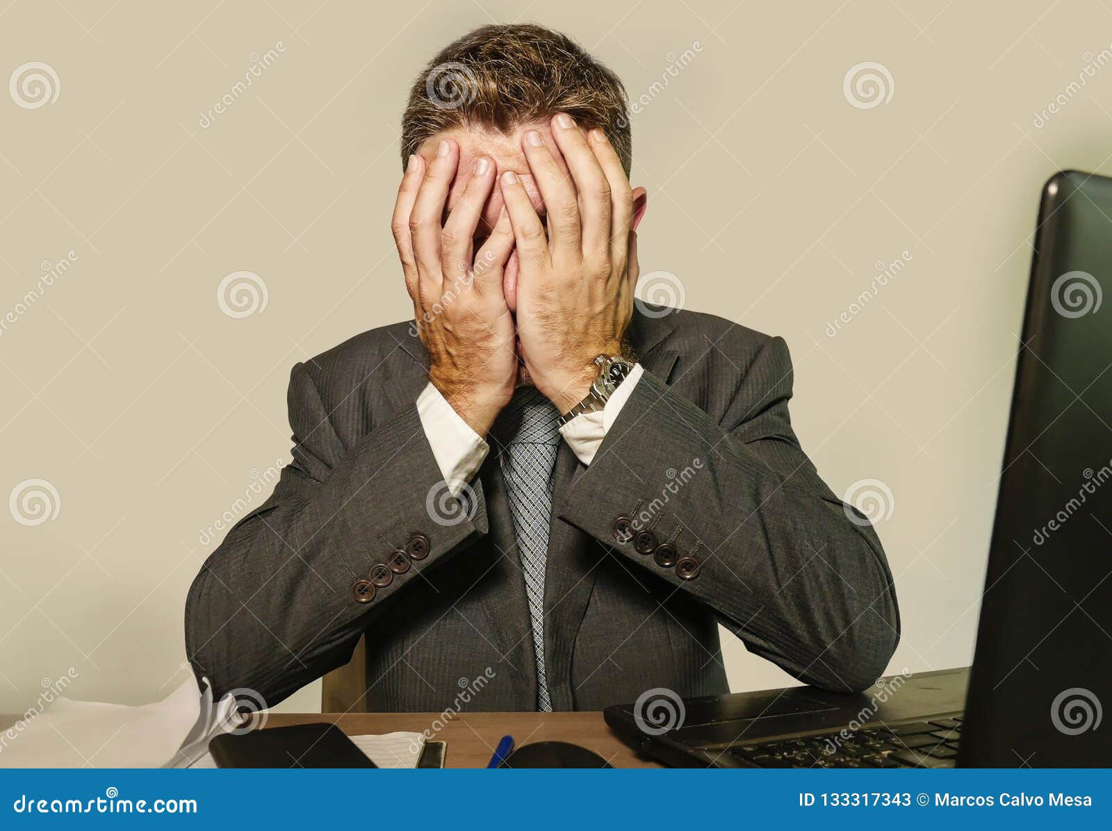 Young Desperate and Depressed Business Man Suffering Problem and ...