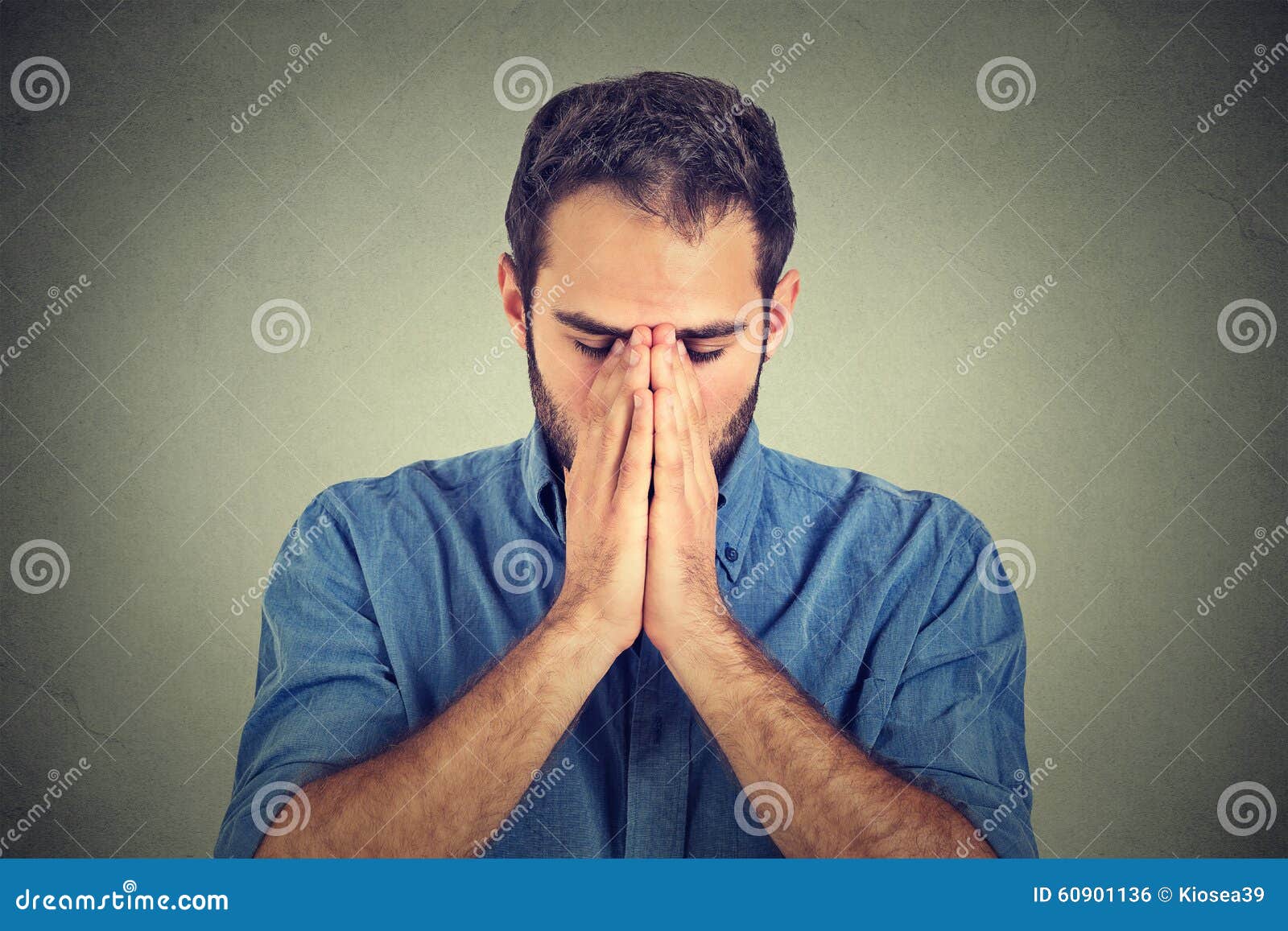 Young Desperate Sad Man on Gray Wall Background Stock Photo - Image of ...