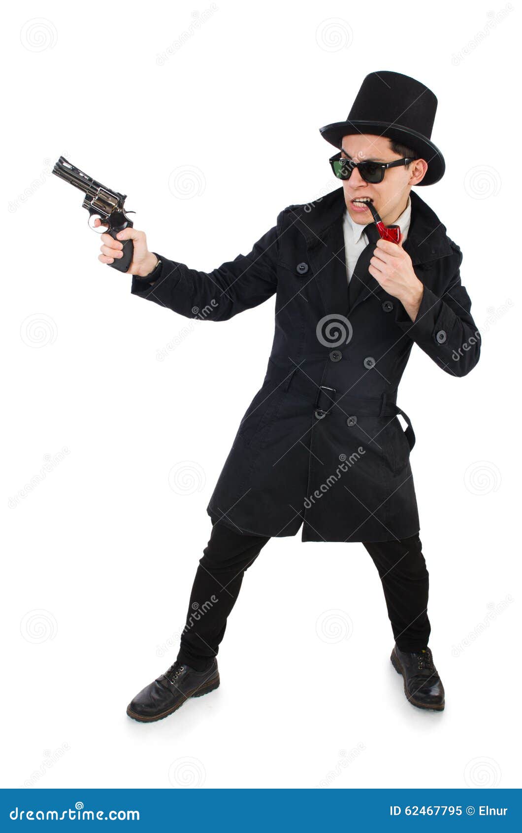 Young Detective in Black Coat Holding Handgun Stock Image - Image of ...