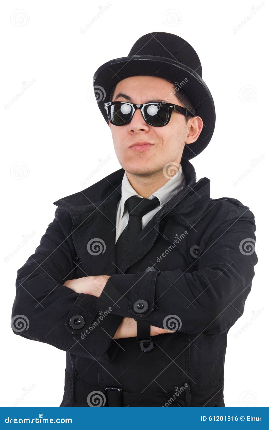 The Young Detective in Black Coat Isolated on Stock Photo - Image of ...