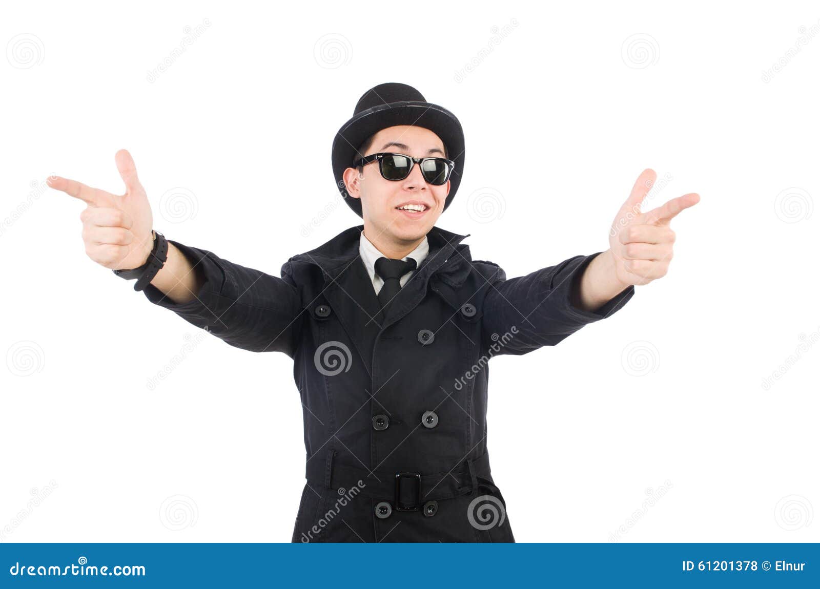 The Young Detective in Black Coat Isolated on Stock Photo - Image of ...