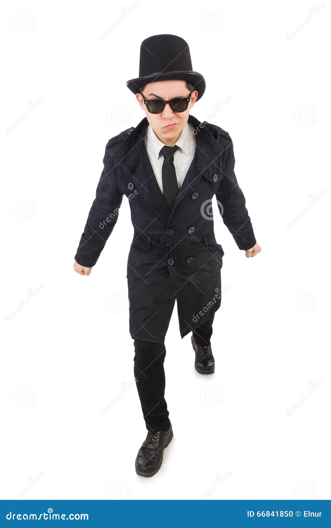 The Young Detective in Black Coat Isolated on White Stock Photo - Image ...