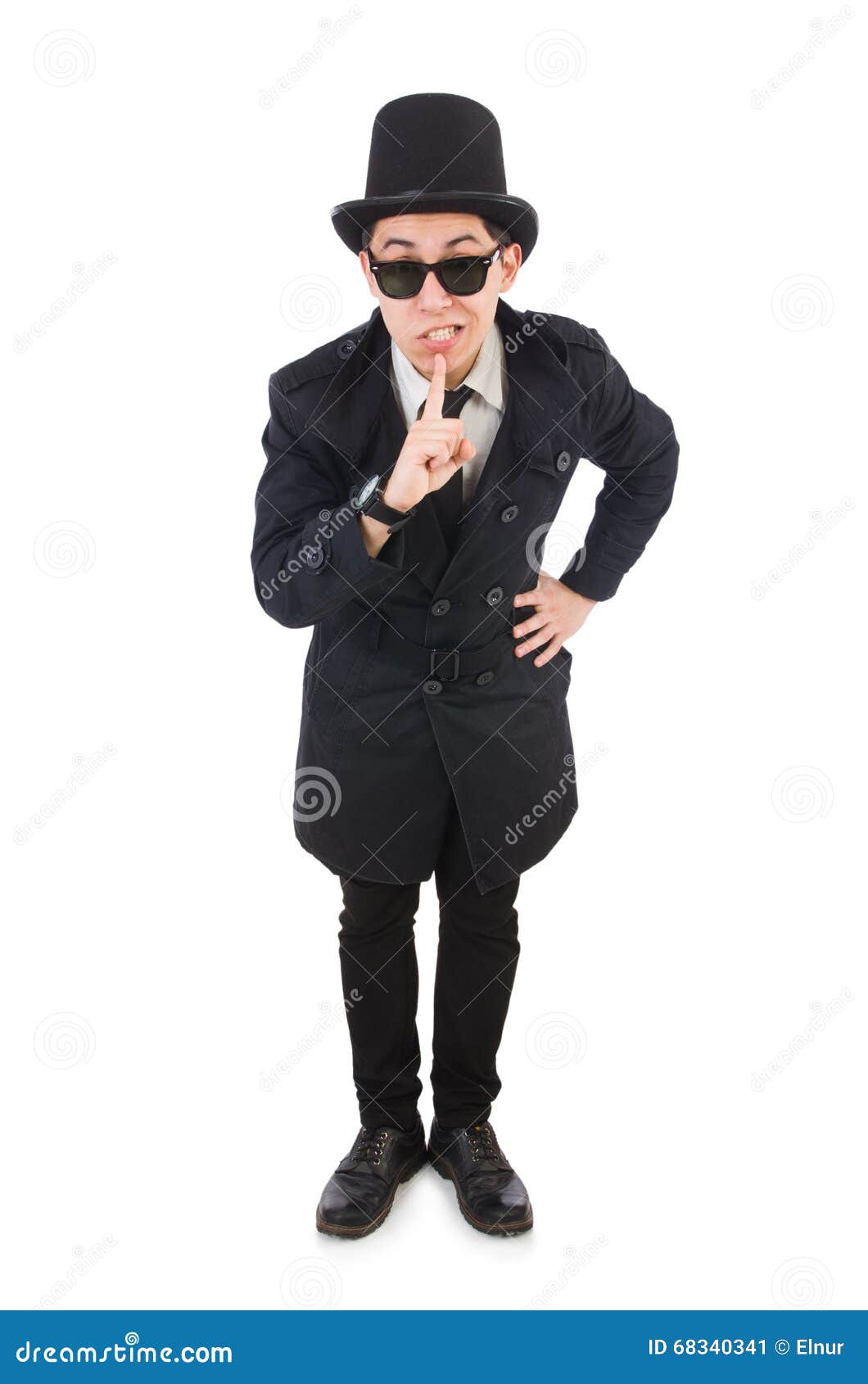 The Young Detective in Black Coat Isolated on White Stock Image - Image ...