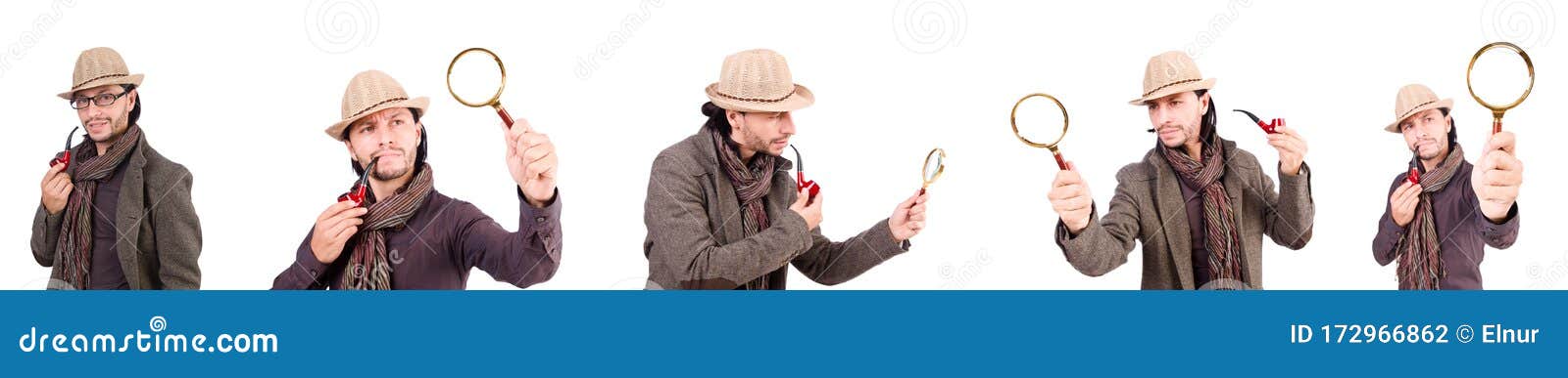 Young Detective with Pipe Isolated on White Stock Photo - Image of ...