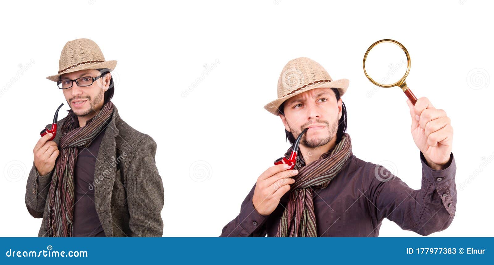 Young Detective with Pipe Isolated on White Stock Image - Image of ...