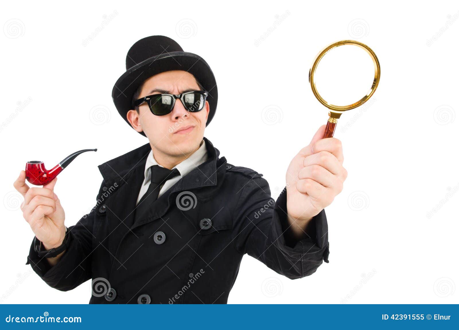 Young detective with pipe stock image. Image of magnifying - 42391555