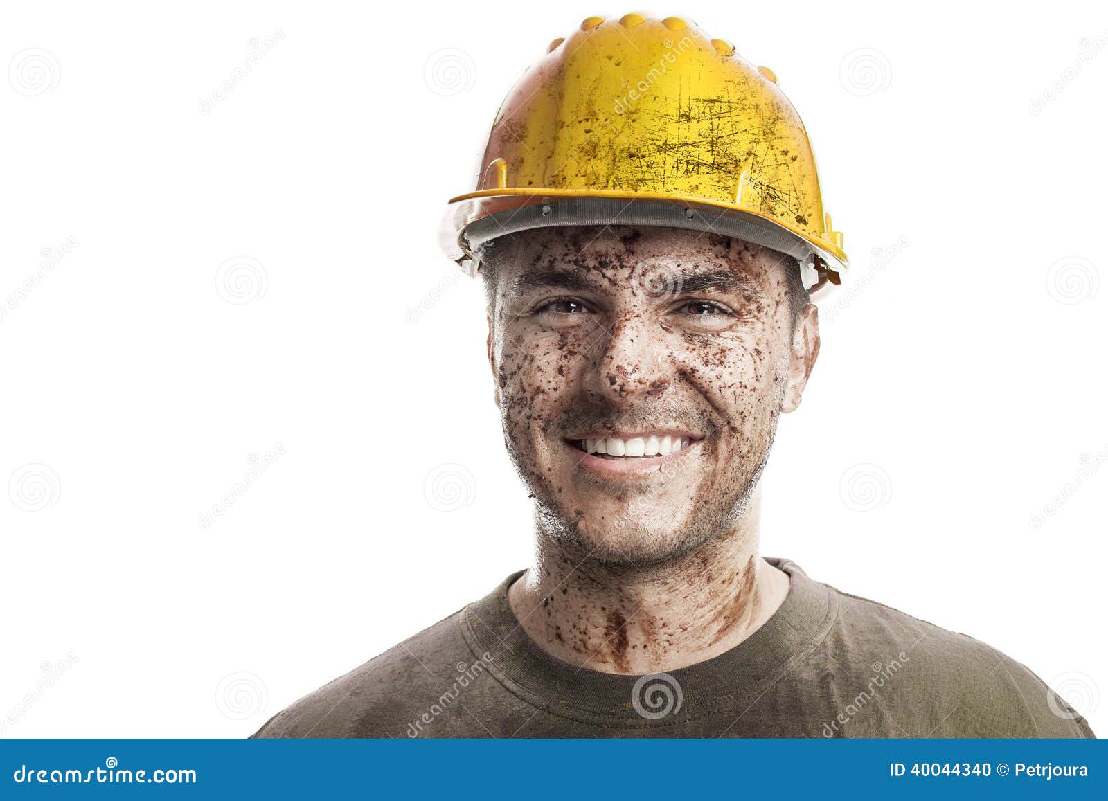 Young Dirty Worker Man with Hard Hat Helmet Stock Photo - Image of ...