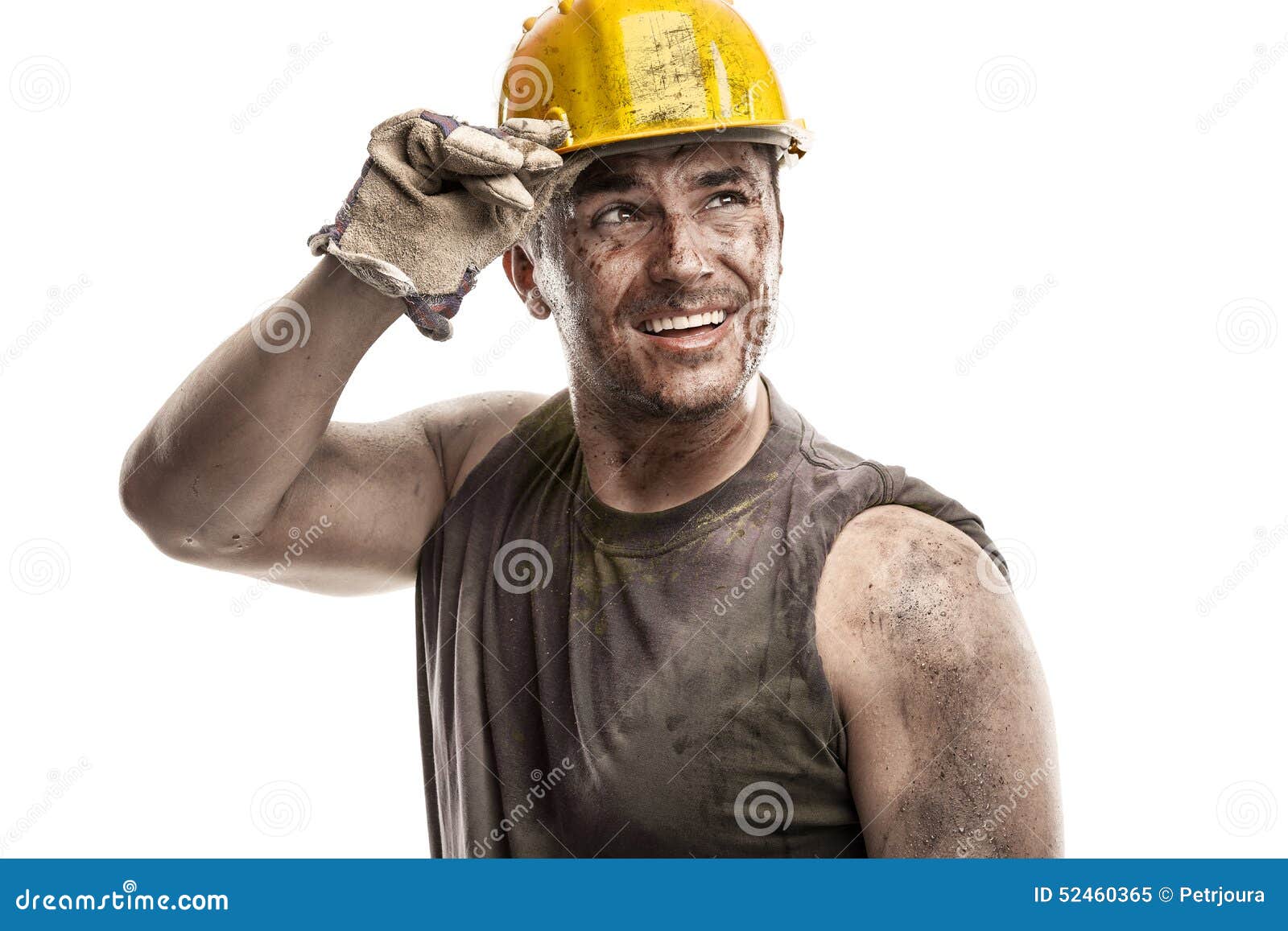 Young Dirty Worker Man with Hard Hat Helmet Stock Image - Image of ...