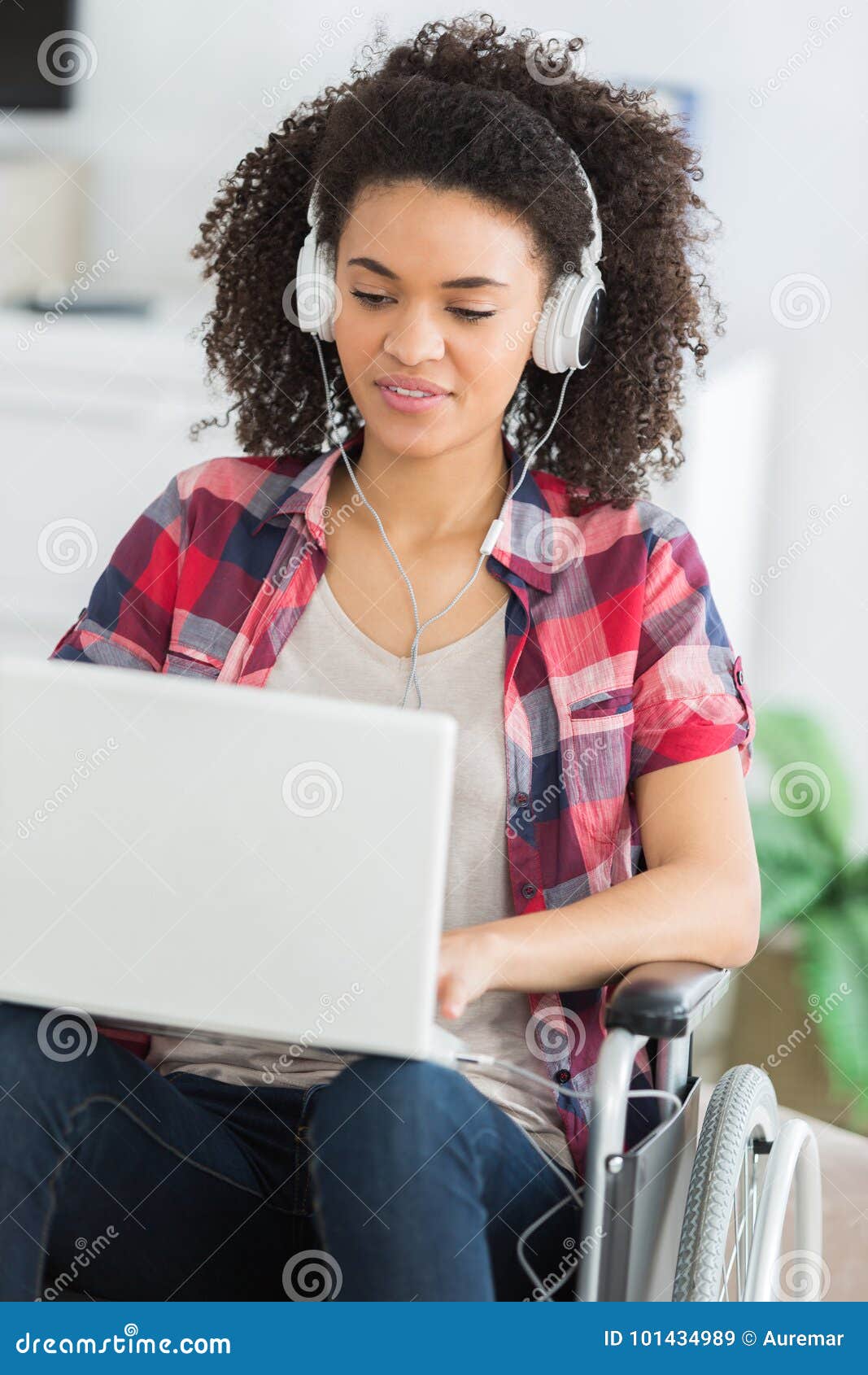 Young Disabled Girl on Wheelchair Using Laptop Stock Image - Image of ...