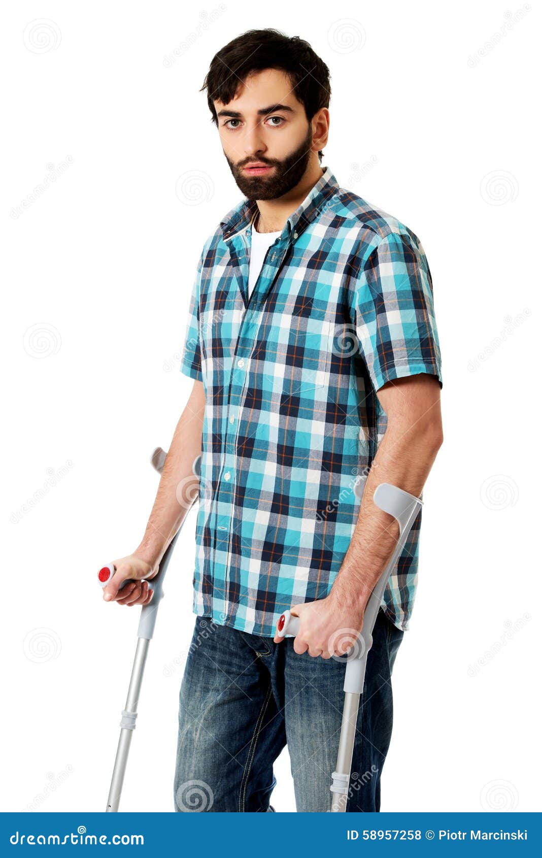 Young Disabled Man with Crutches. Stock Photo - Image of human ...