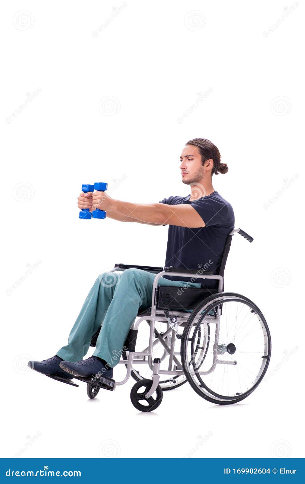 Young Disabled Man Doing Physical Exercises Isolated on White Stock ...
