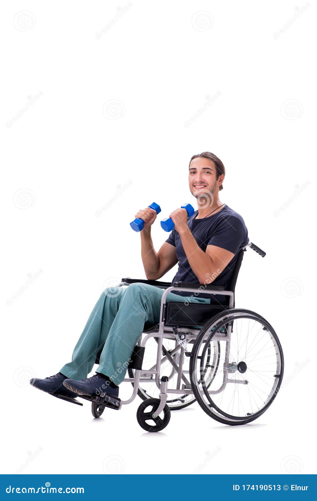 Young Disabled Man Doing Physical Exercises Isolated on White Stock ...