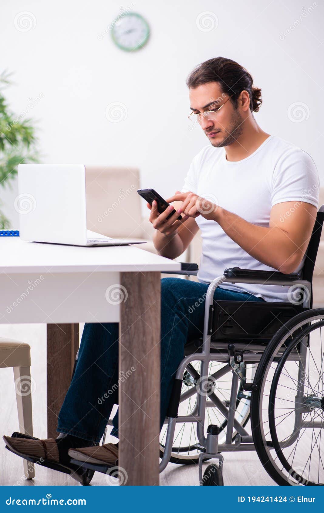 Young Disabled Man Working from House Stock Photo - Image of order ...