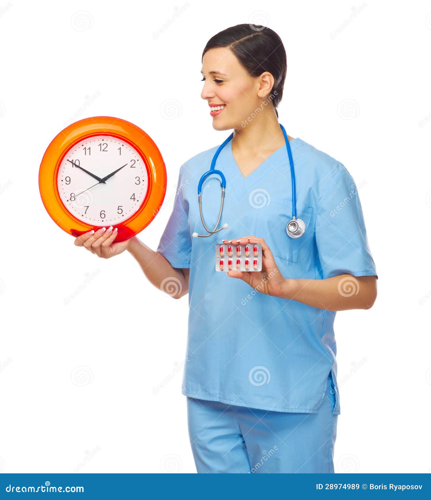 Young Doctor with Clock and Pills Stock Image - Image of appoint ...