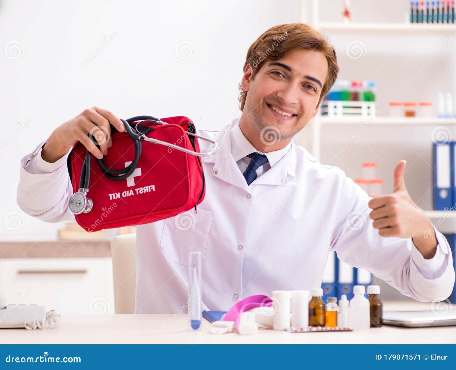 Young Doctor with First Aid Kit in Hospital Stock Image - Image of sick ...