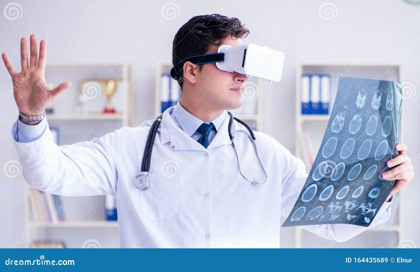 Young Doctor Looking at MRI Scan through VR Glasses Stock Image - Image ...
