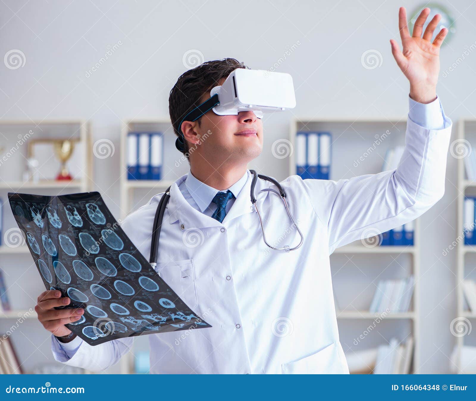 Young Doctor Looking at MRI Scan through VR Glasses Stock Photo - Image ...