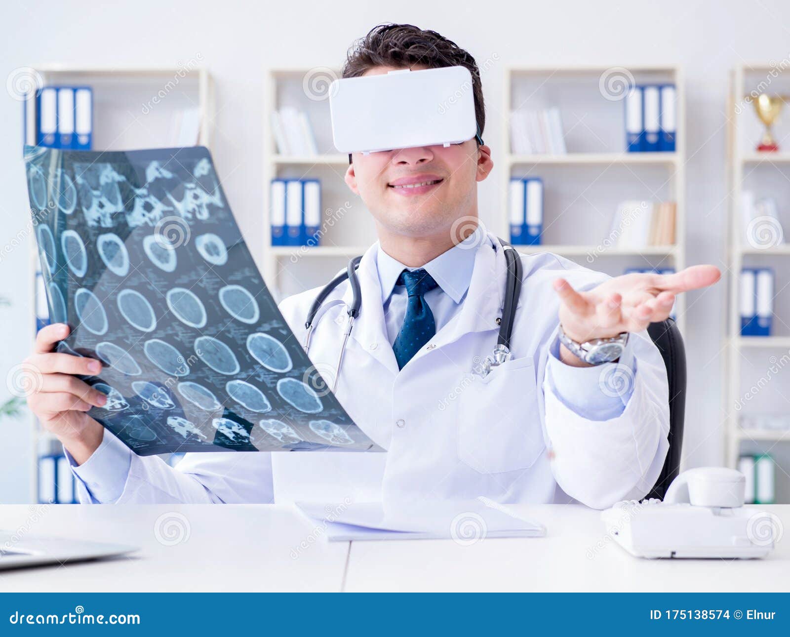 Young Doctor Looking at MRI Scan through VR Glasses Stock Photo - Image ...