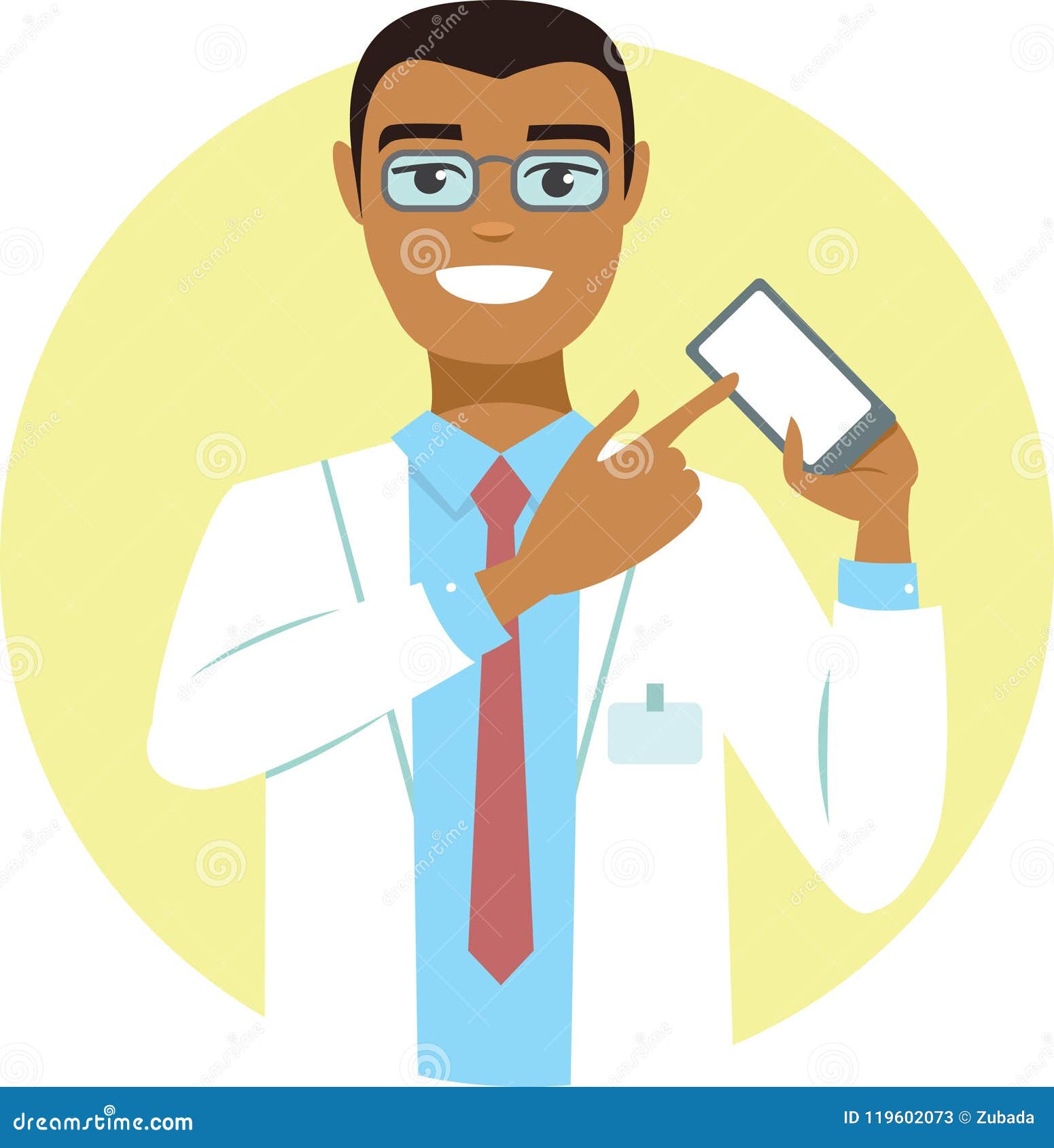 Young Doctor Pointing on Smartphone Stock Vector - Illustration of ...