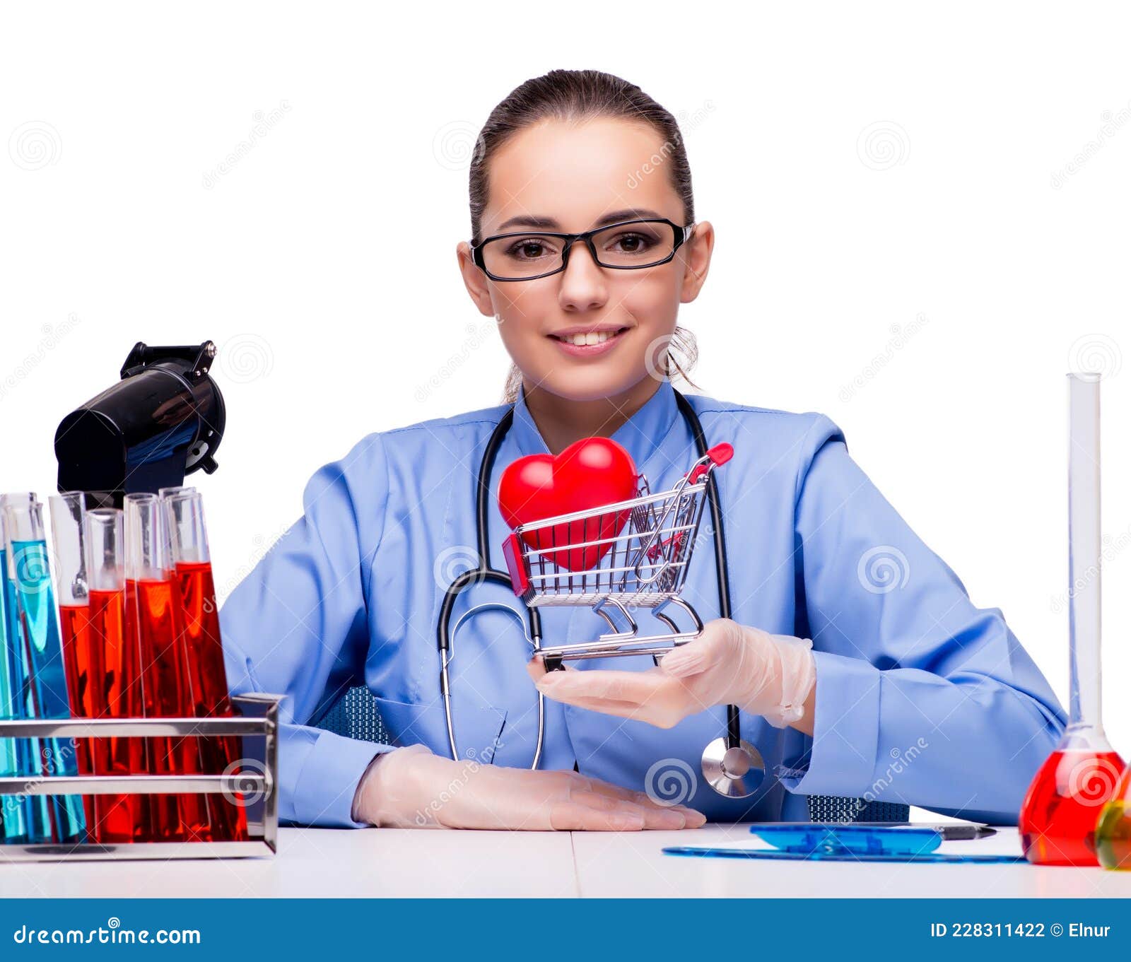 Young Doctor with Red Heart in Lab Stock Photo - Image of exam ...