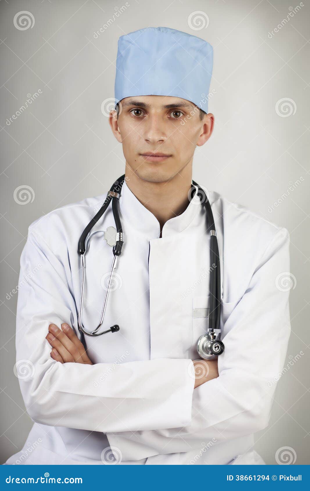 Young Doctor with Stereoscope Stock Photo - Image of friendly, gesture ...