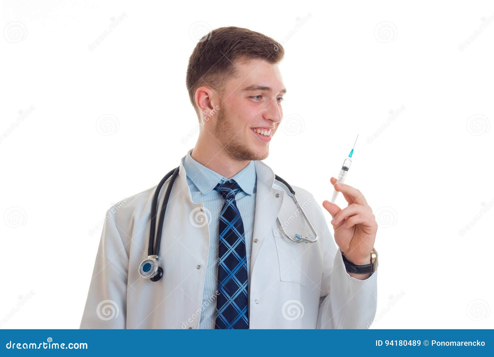 A Young Doctor in Uniform with a Gun in the Hands of Smiling Stock ...