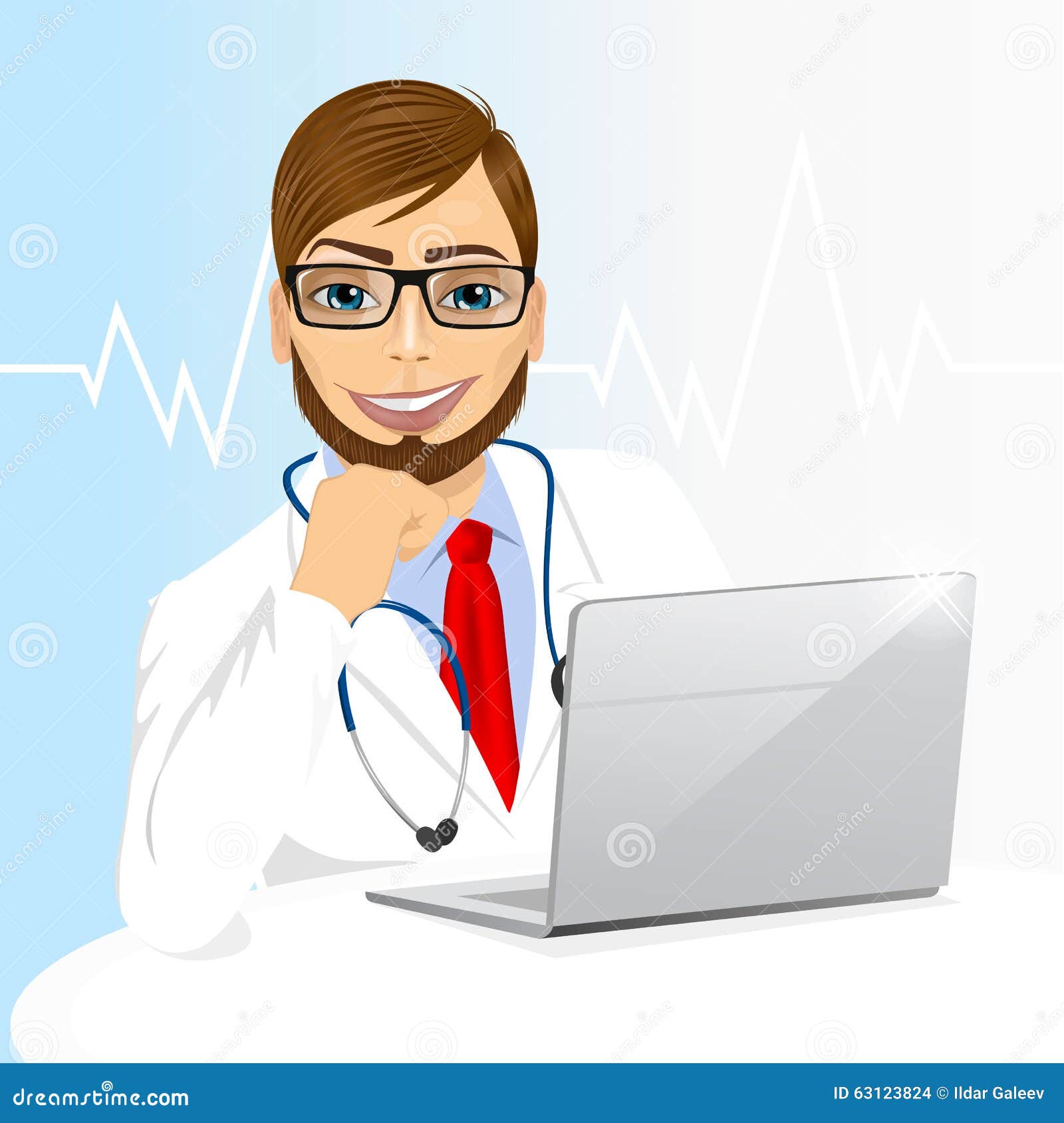 Young Doctor Using His Laptop Computer Stock Vector - Illustration of ...
