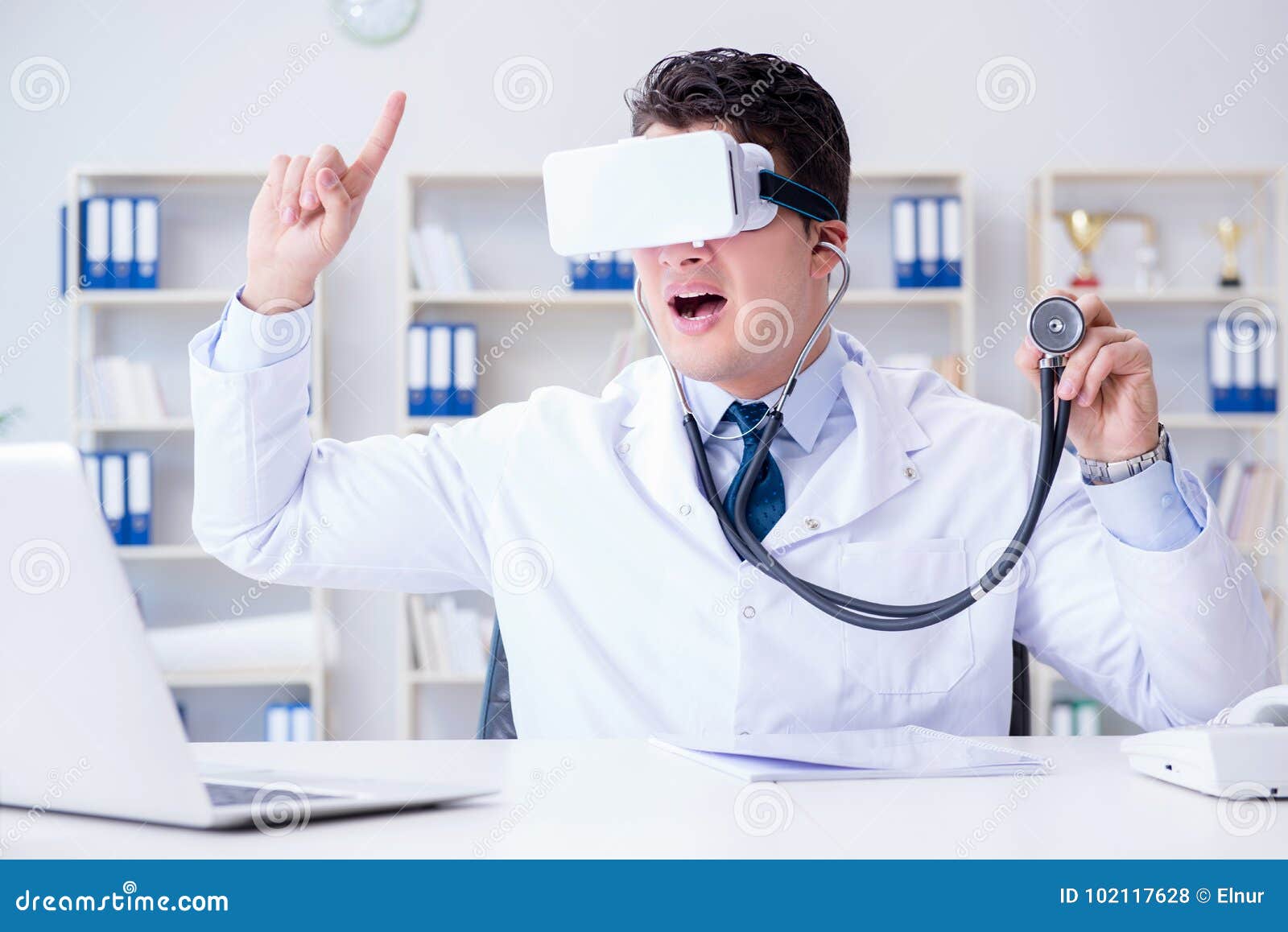 Young Doctor with Vr Virtual Reality Headset Working in the Offi Stock ...