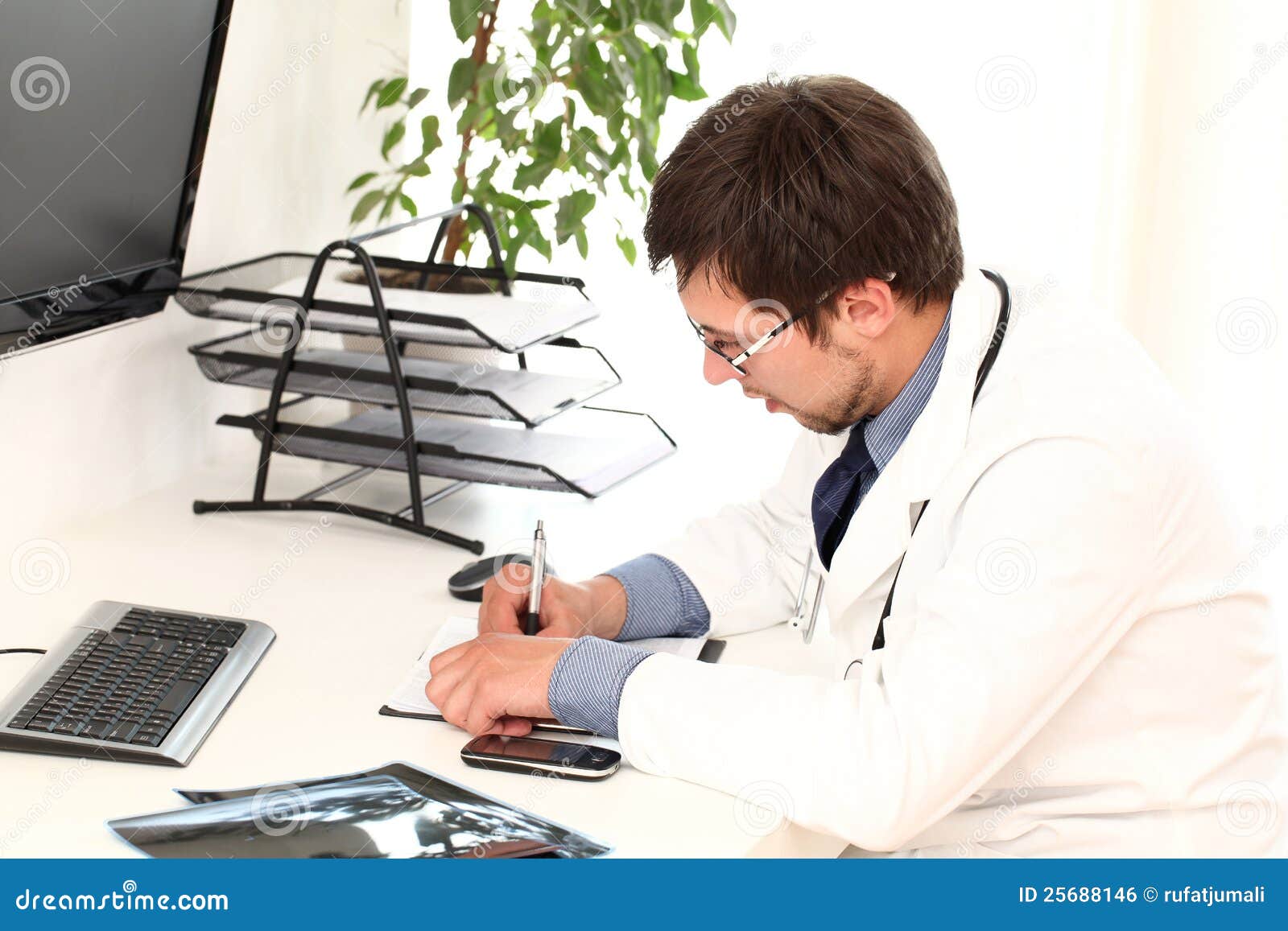 Young Doctor Working in His Office Stock Photo - Image of caucasian ...