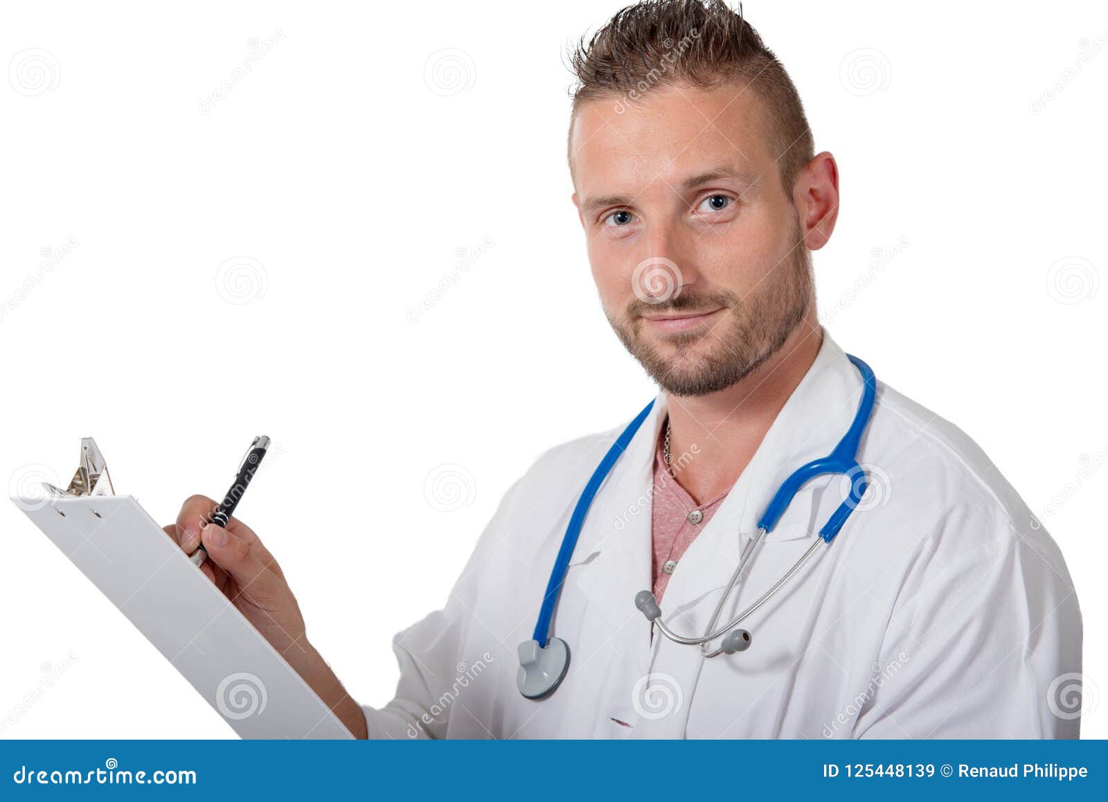 Young Doctor Writing on a Notepad on White Stock Image - Image of ...