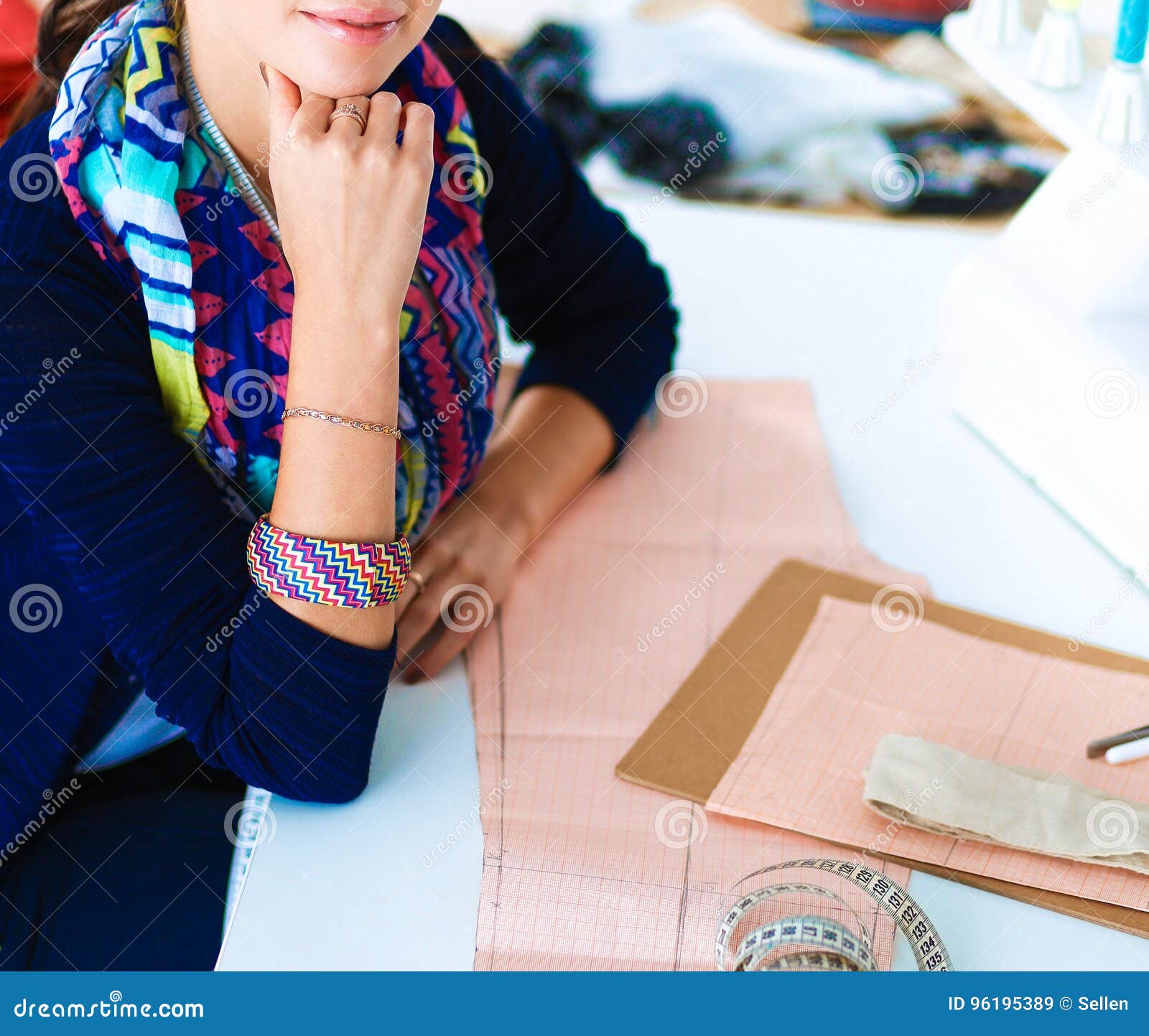Young Dressmaker Designing Clothes Pattern on Paper Stock Image - Image ...