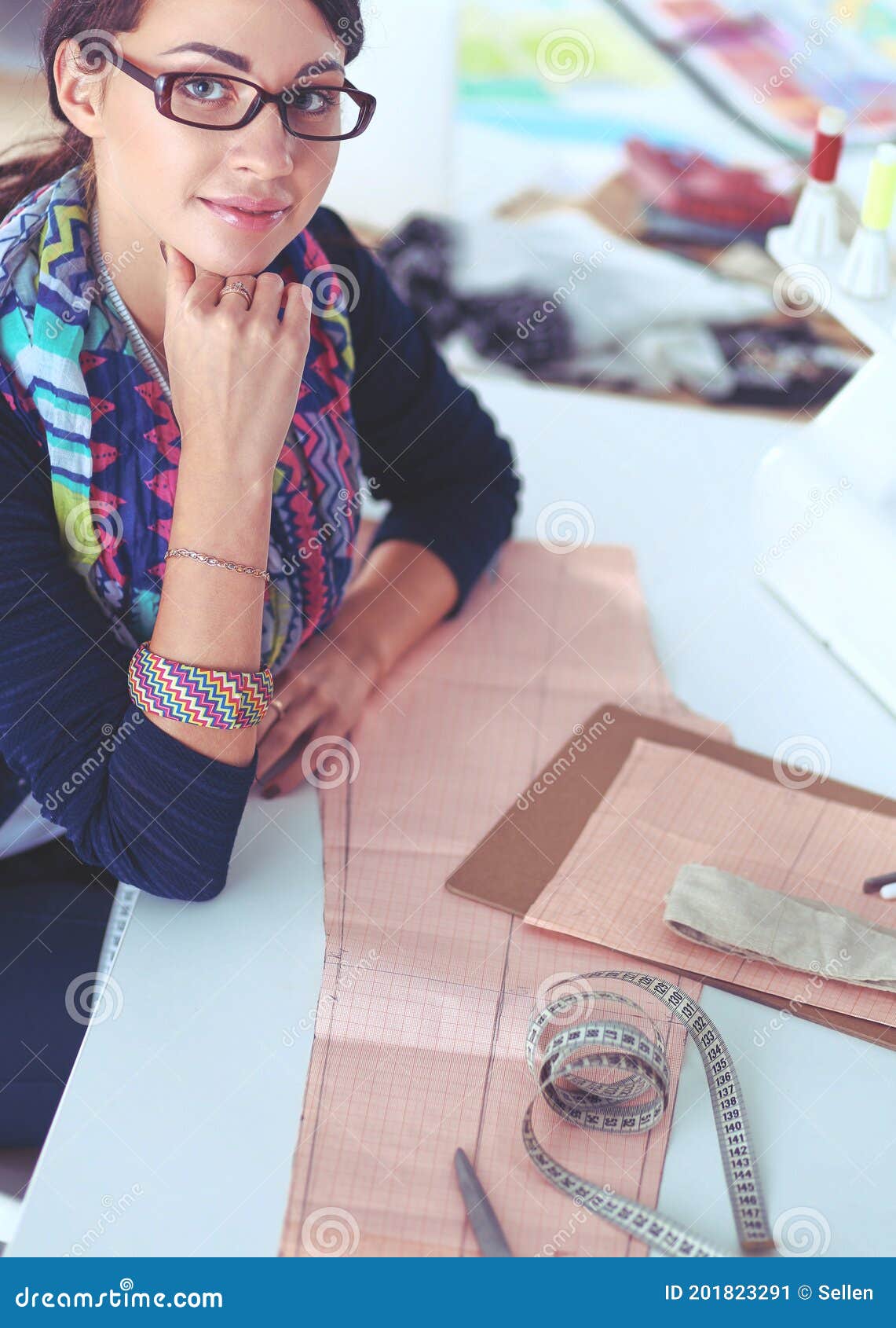 Young Dressmaker Designing Clothes Pattern on Paper Stock Image - Image ...