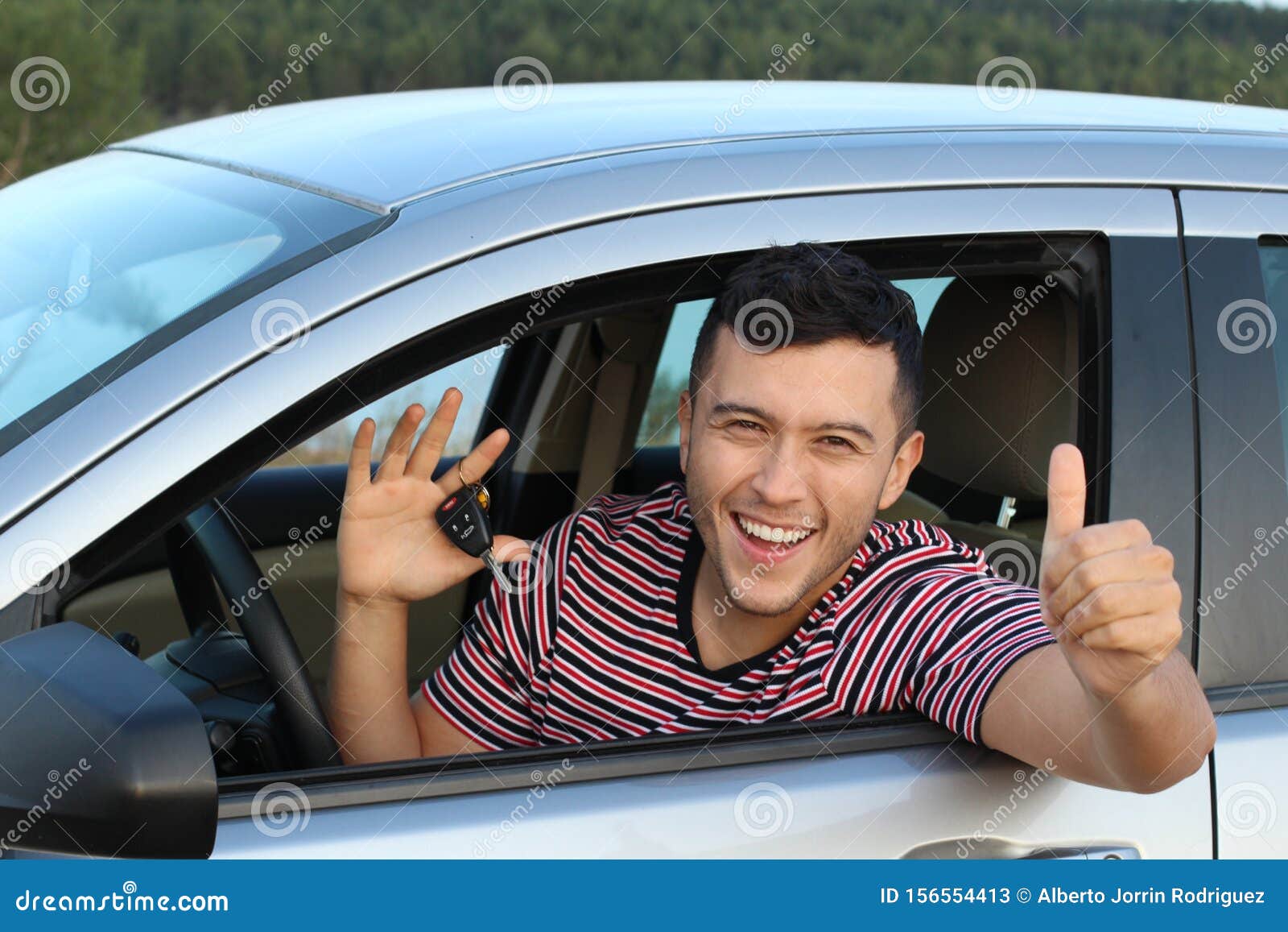Young Driver Showing Satisfaction with Hand Gesture Stock Image - Image ...