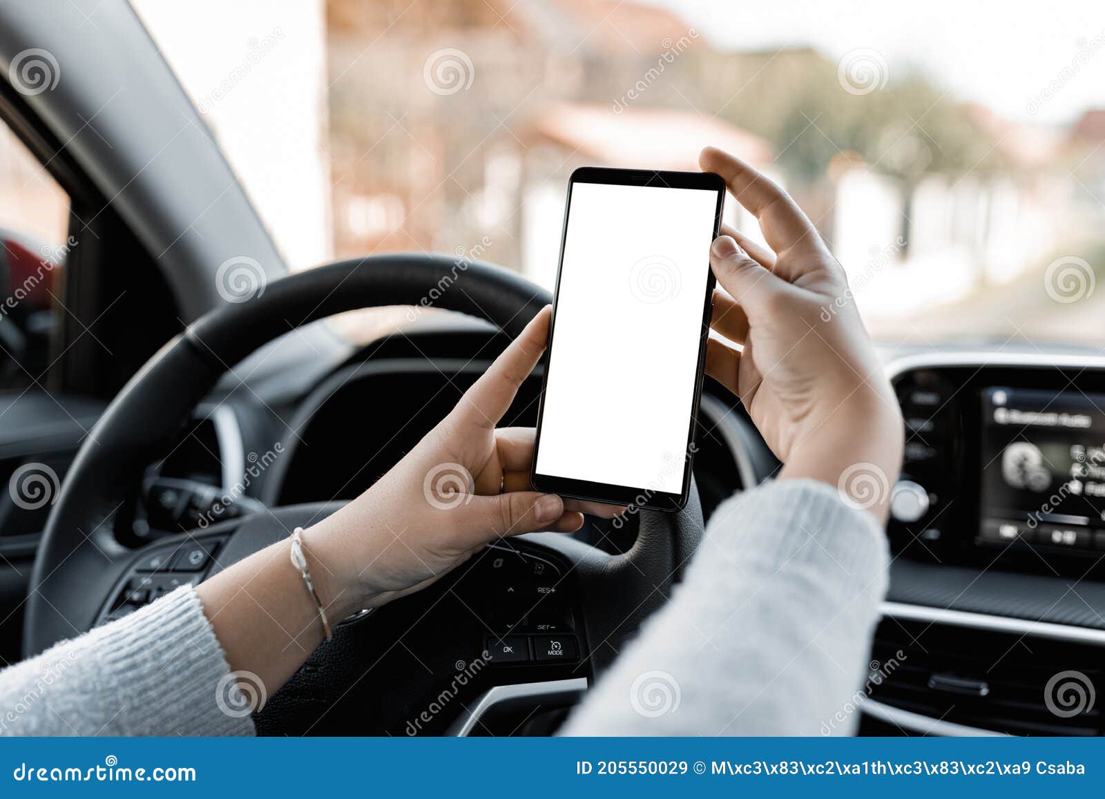 Young Driver Using Smartphon in the Car while Driving or Parking ...