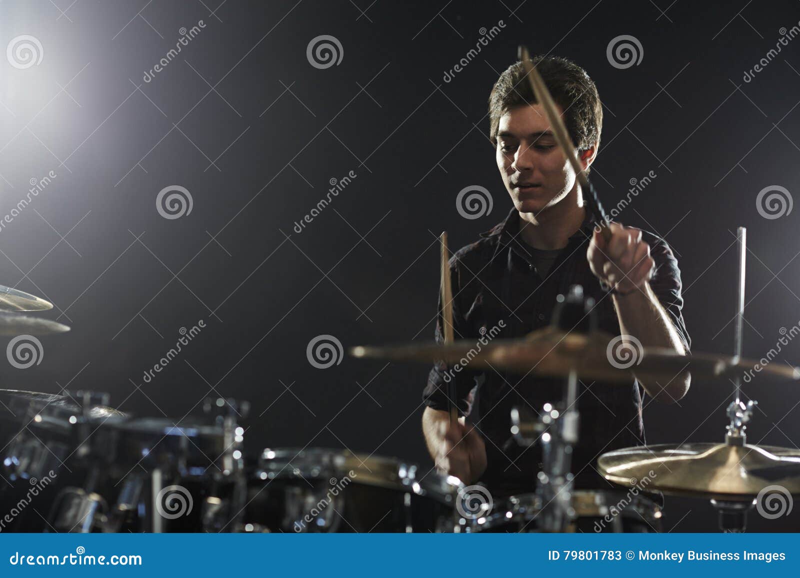 Young Drummer Playing Drum Kit in Studio Stock Image - Image of jazz ...