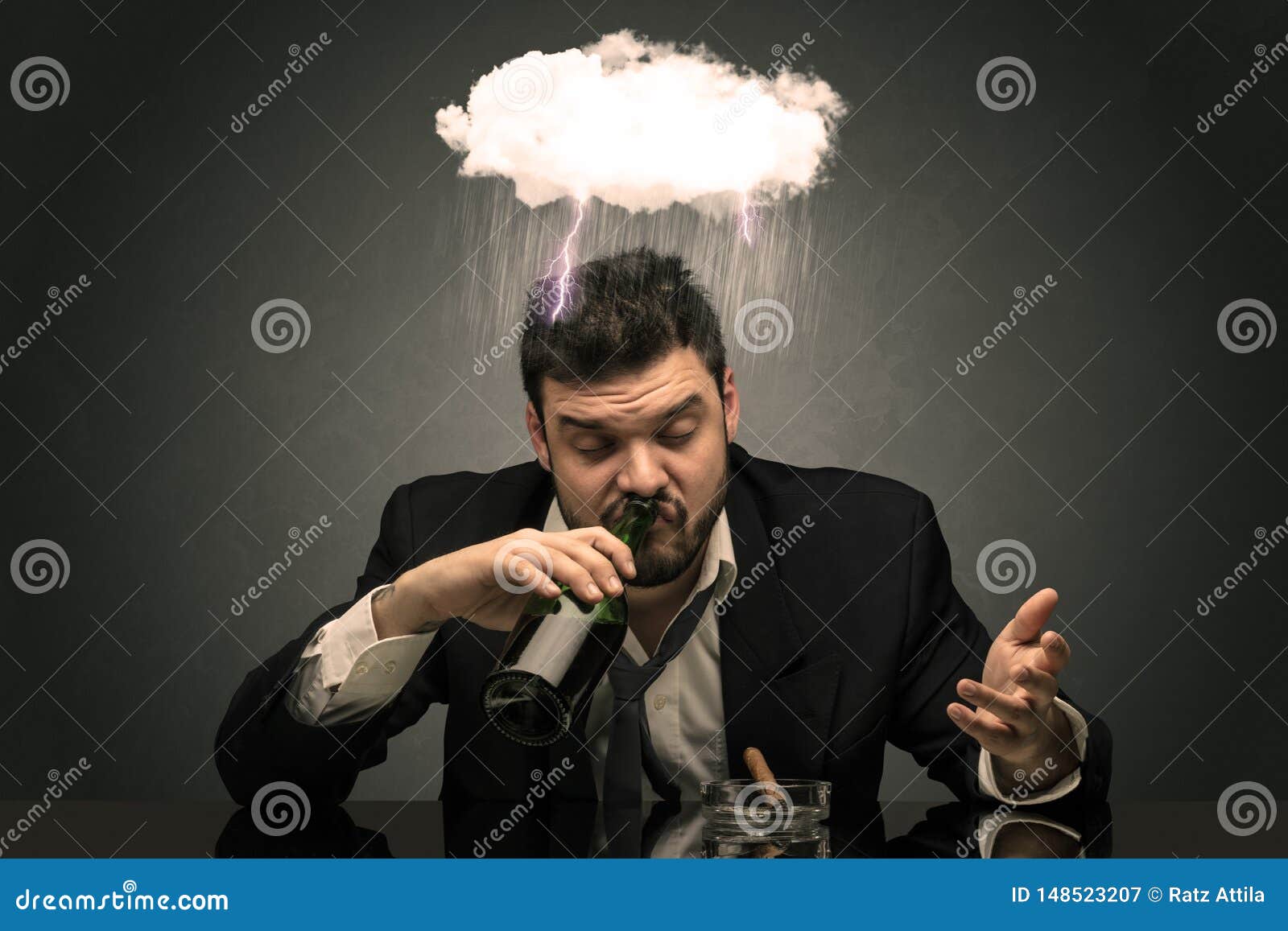 Drunk Disappointed Man with Hard Time, Overcast Concept Stock Image ...
