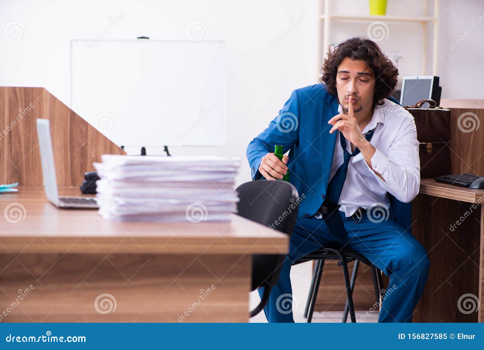 Young Drunk Employee in the Office Stock Image - Image of addicted ...