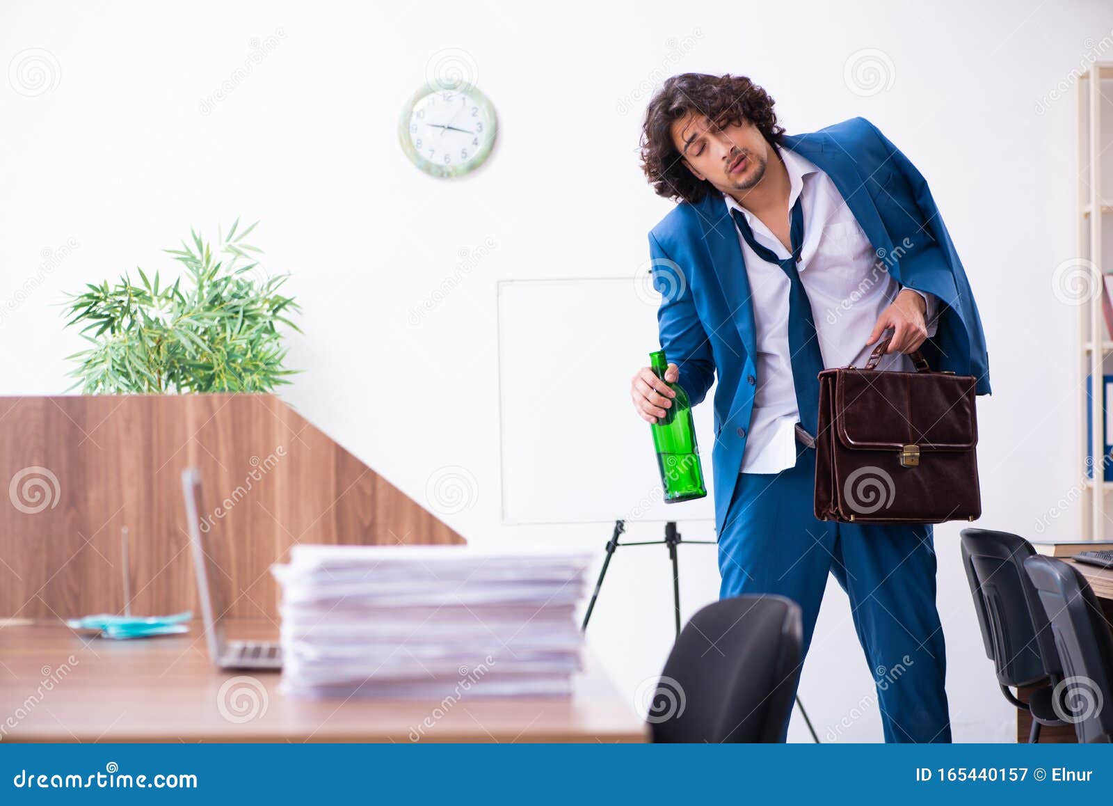 Young Drunk Employee in the Office Stock Image - Image of male, glass ...