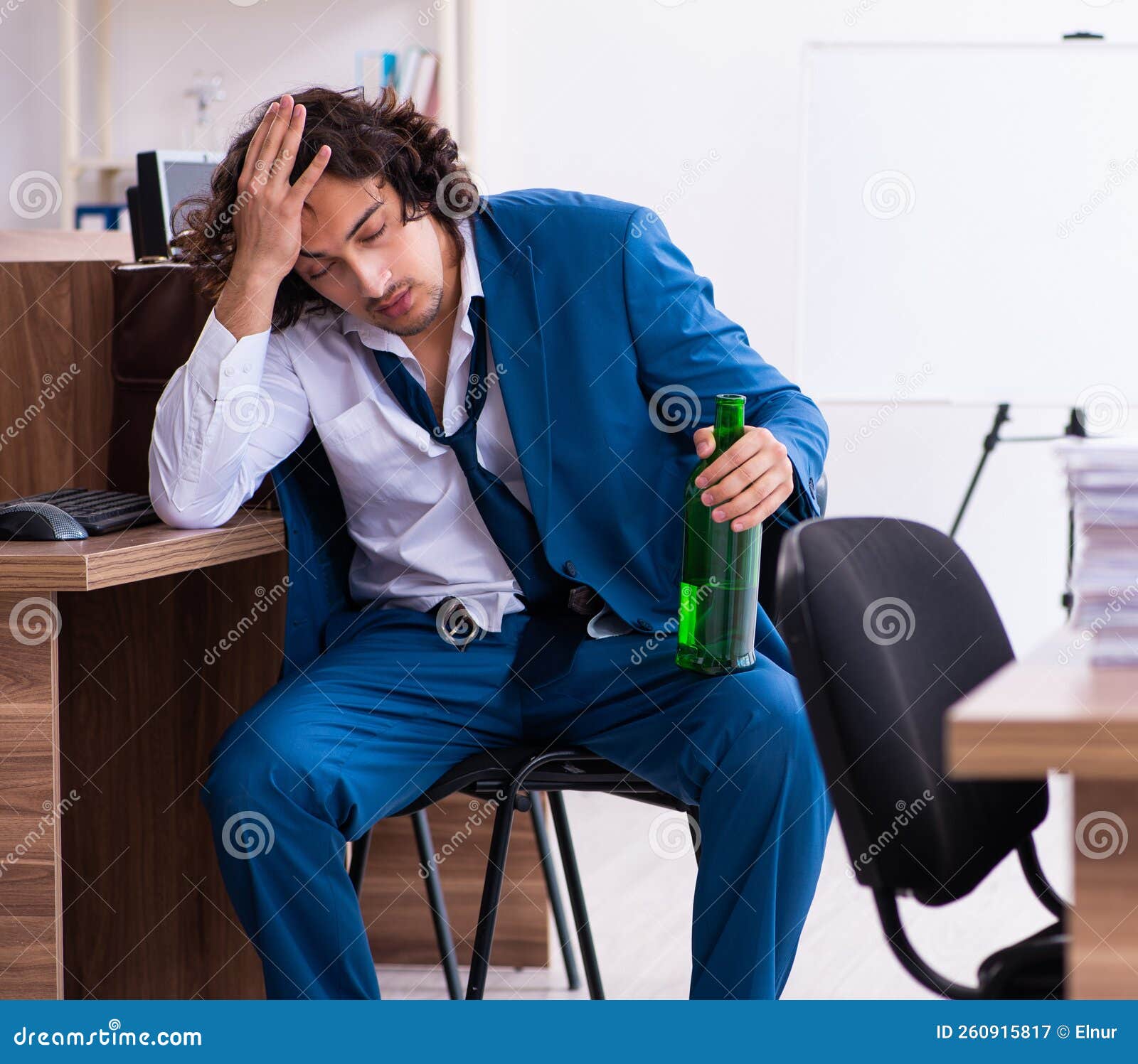 Young Drunk Employee in the Office Stock Image - Image of alcoholism ...