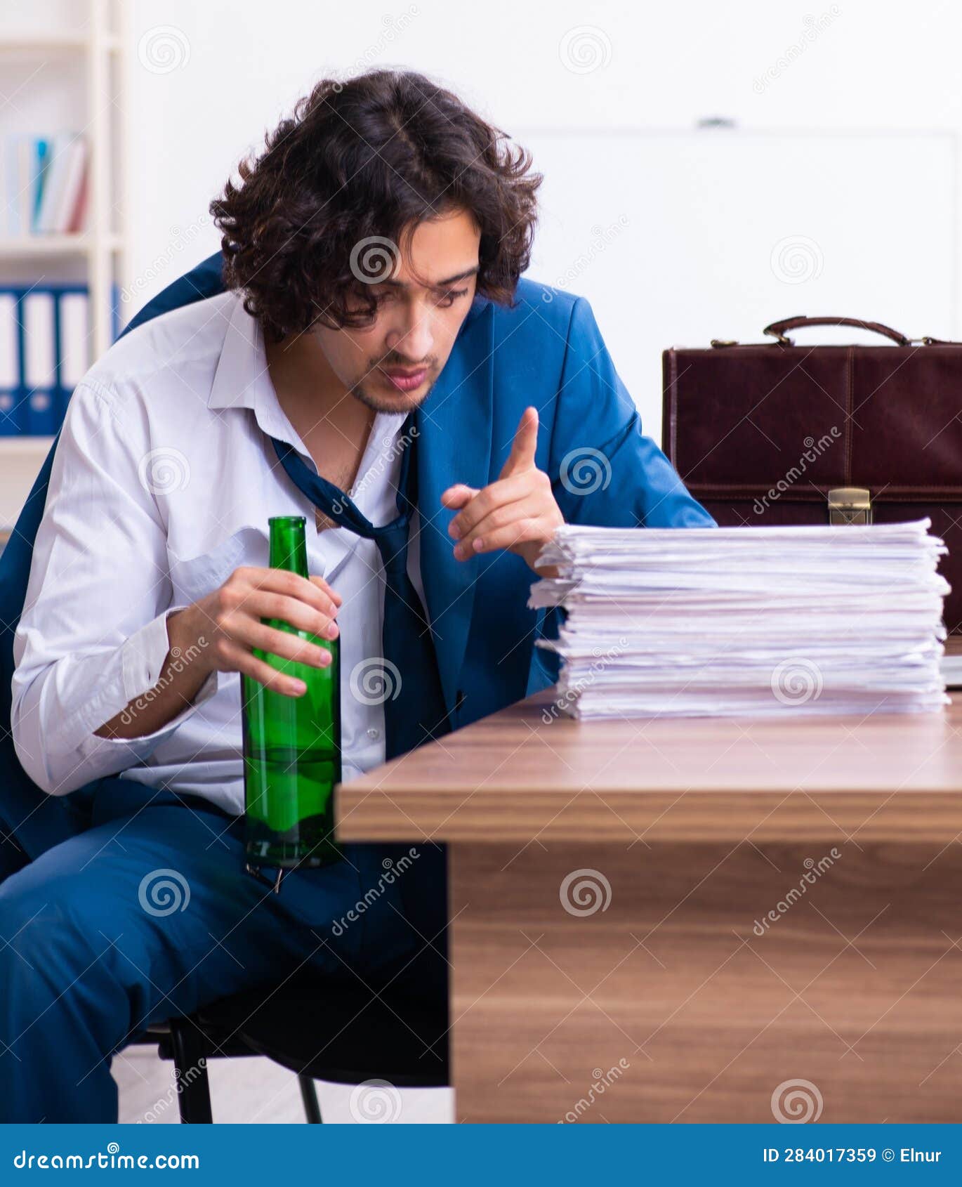 Young Drunk Employee in the Office Stock Image - Image of alcoholism ...