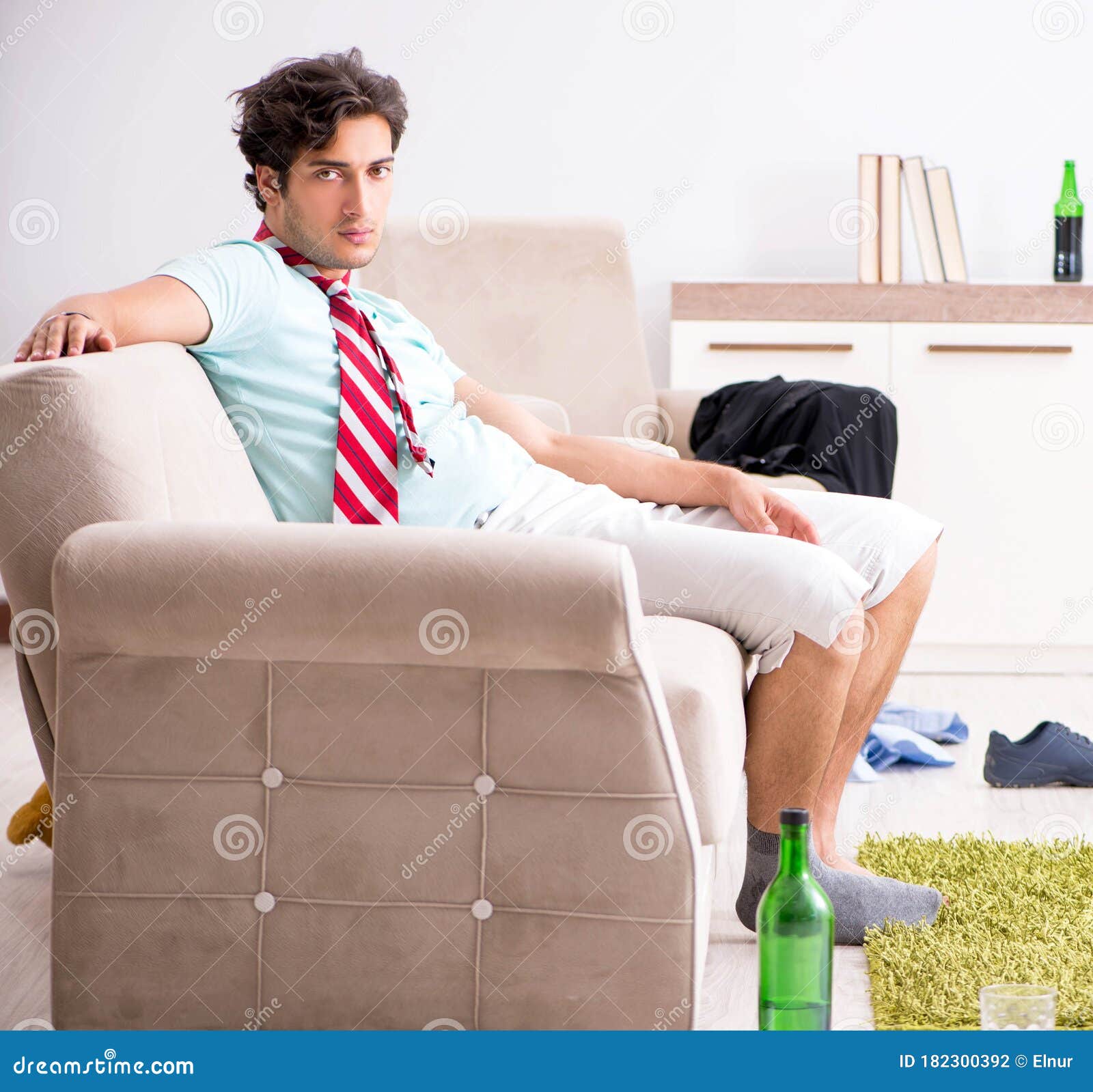 Young Drunk Handsome Man after Party at Home Stock Photo - Image of ...