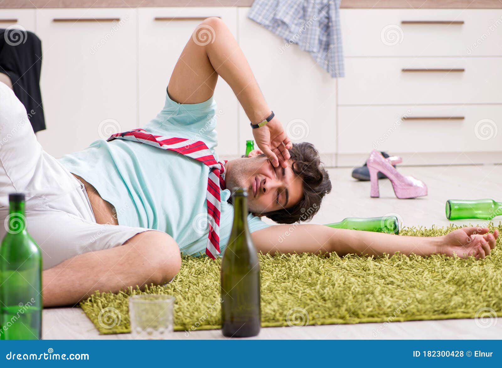 Young Drunk Handsome Man after Party at Home Stock Photo - Image of ...