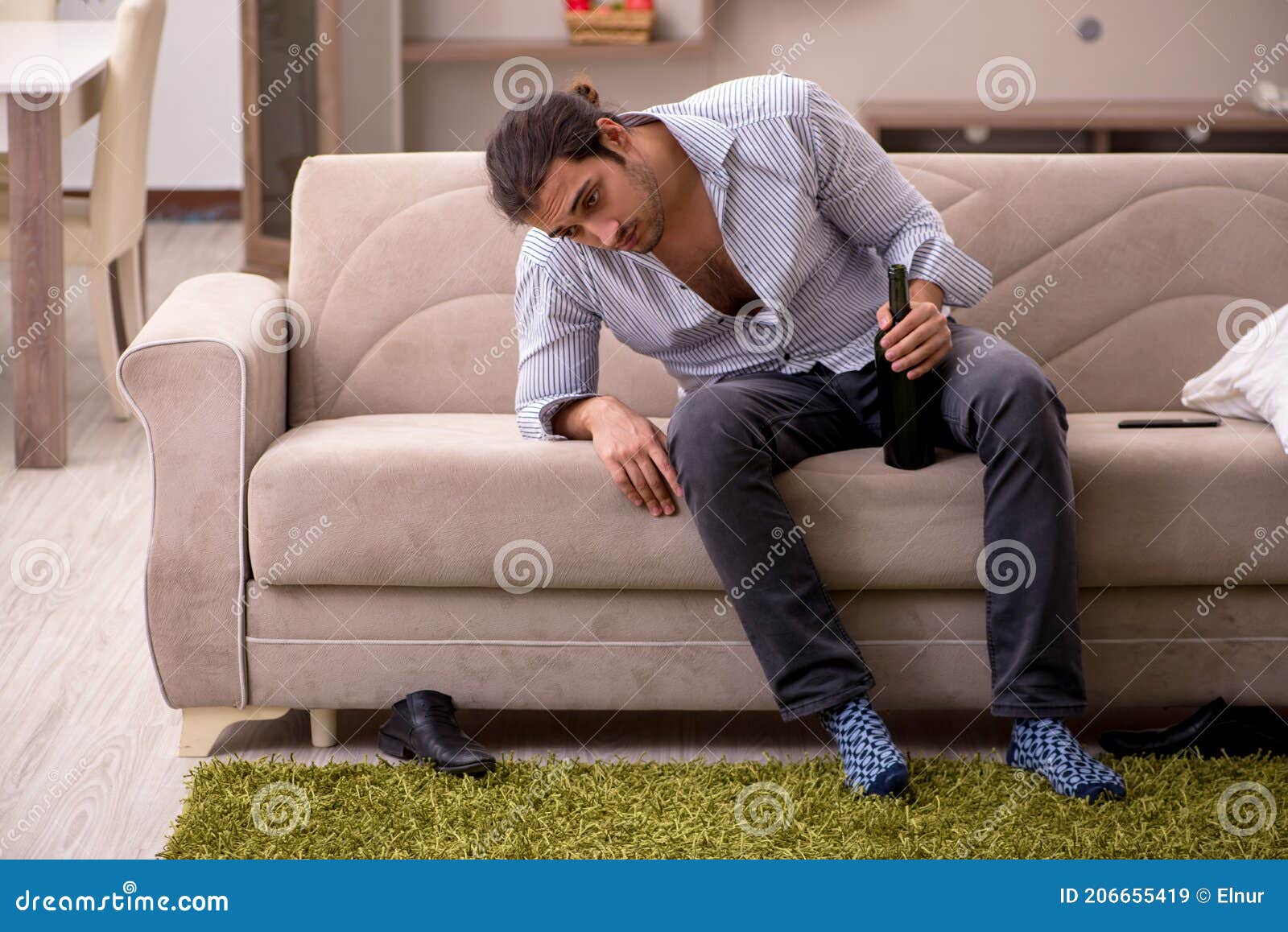 Young Drunk Man Suffering at Home Stock Image - Image of booze ...